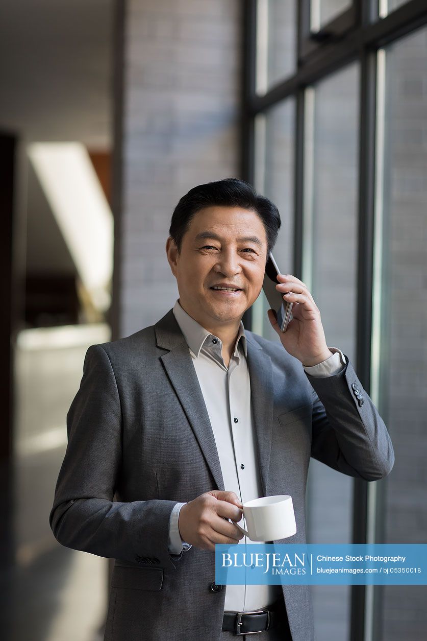 Confident Chinese businessman talking on cell phone-High-res stock ...