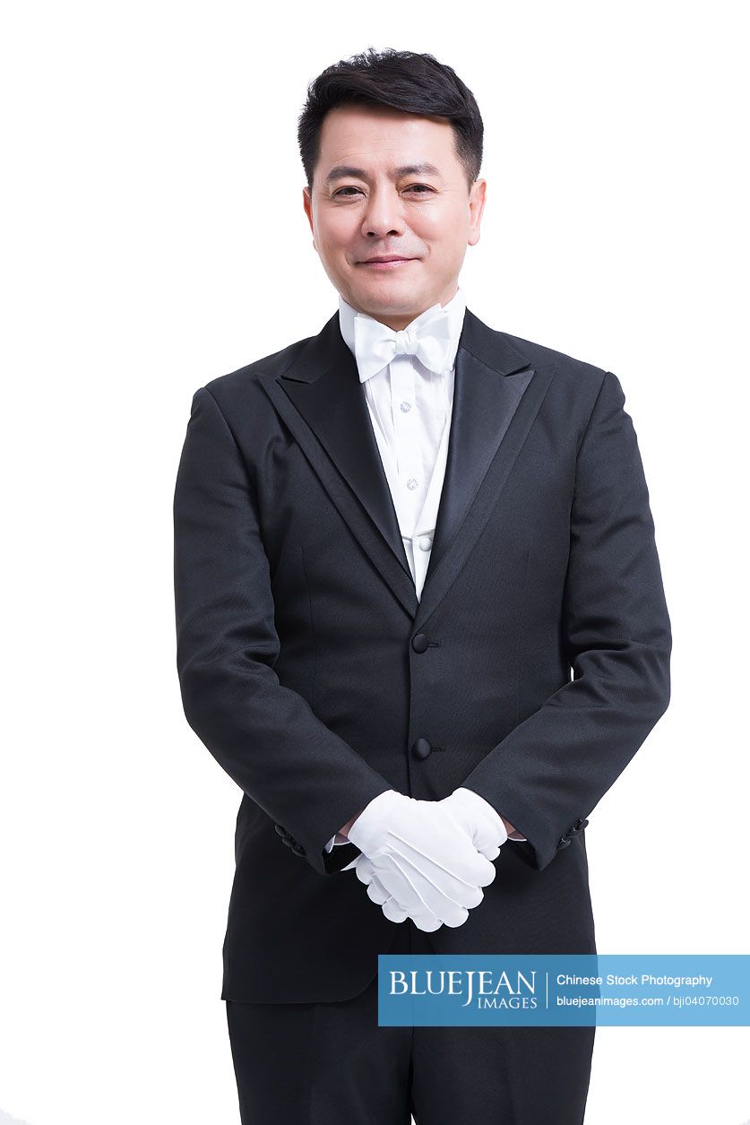 Portrait of male Chinese butler-High-res stock photo for download
