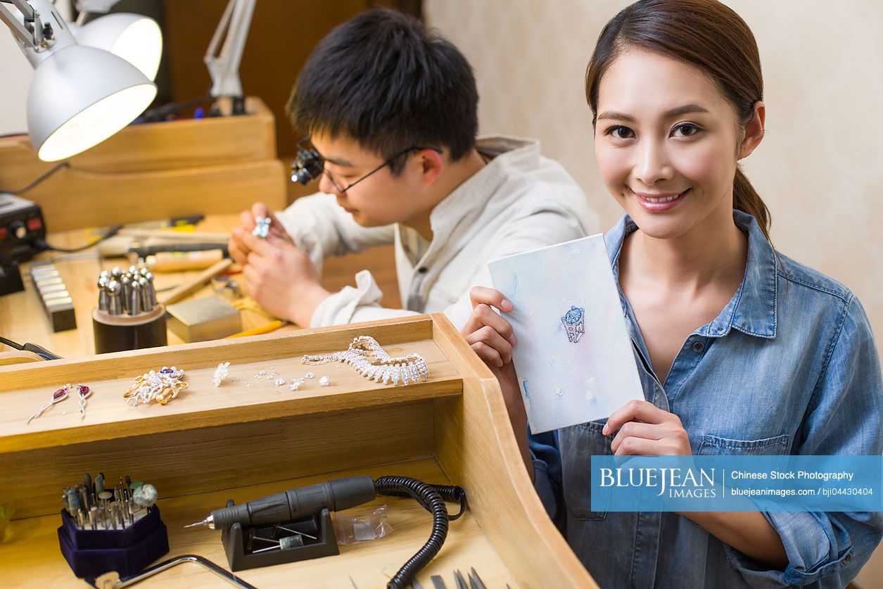Chinese jewelers making a sapphire ring-High-res stock photo for download