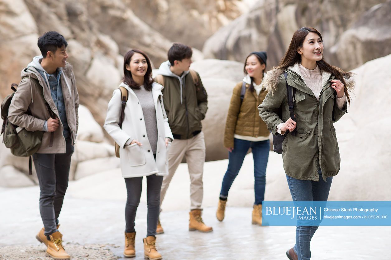 Happy young Chinese friends enjoying winter outing-High-res stock photo ...