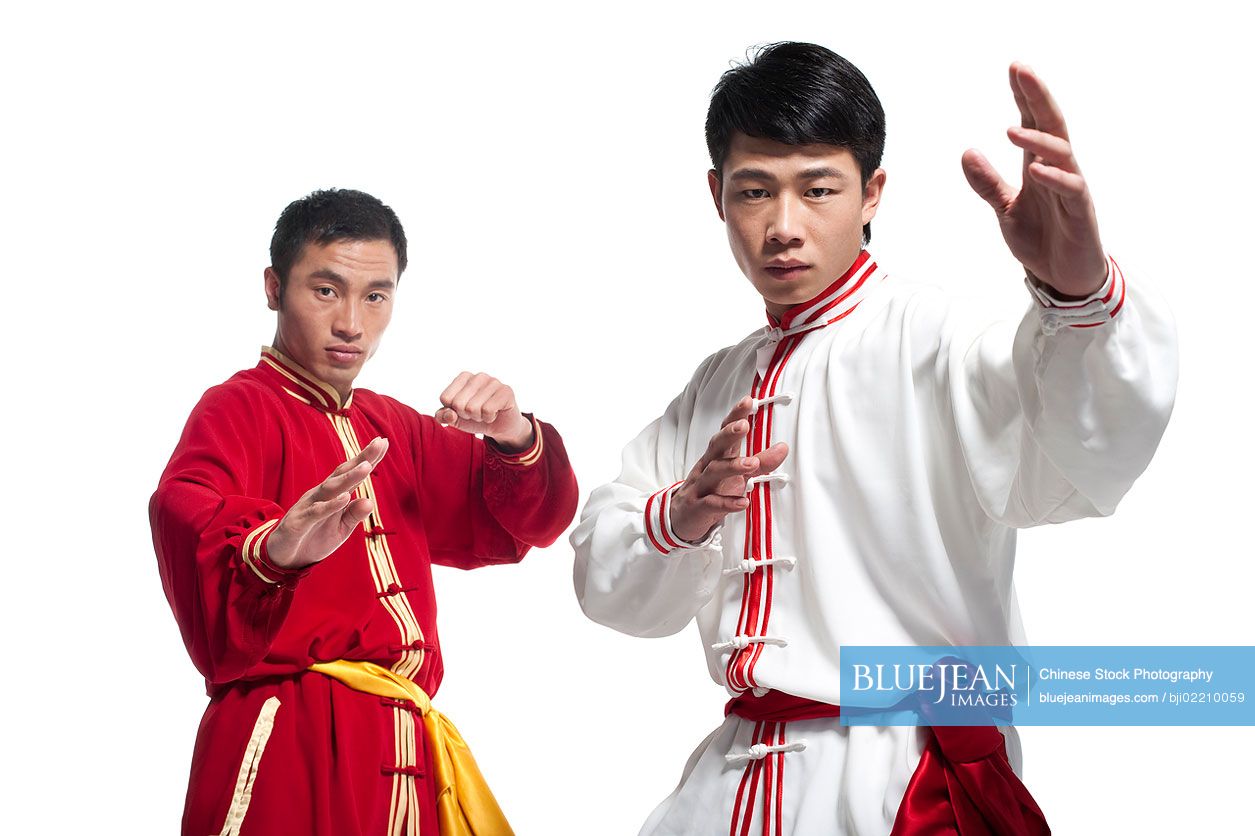 Two Chinese men doing martial arts in traditional clothing-High-res ...