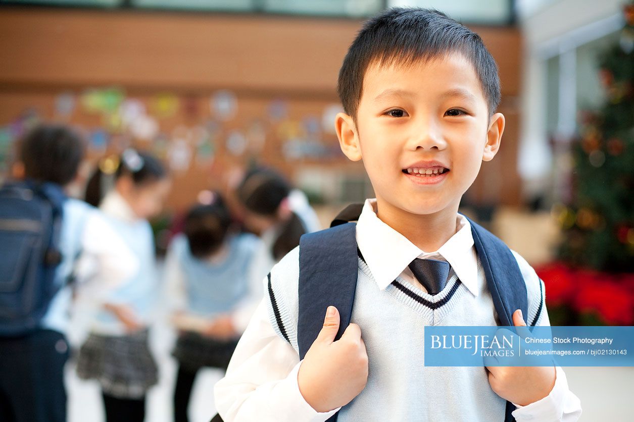Young Chinese student standing confidently in the foreground-High-res stock photo for download