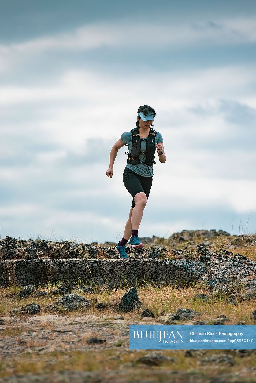Chinese female trail runner training in nature-High-res stock photo for ...