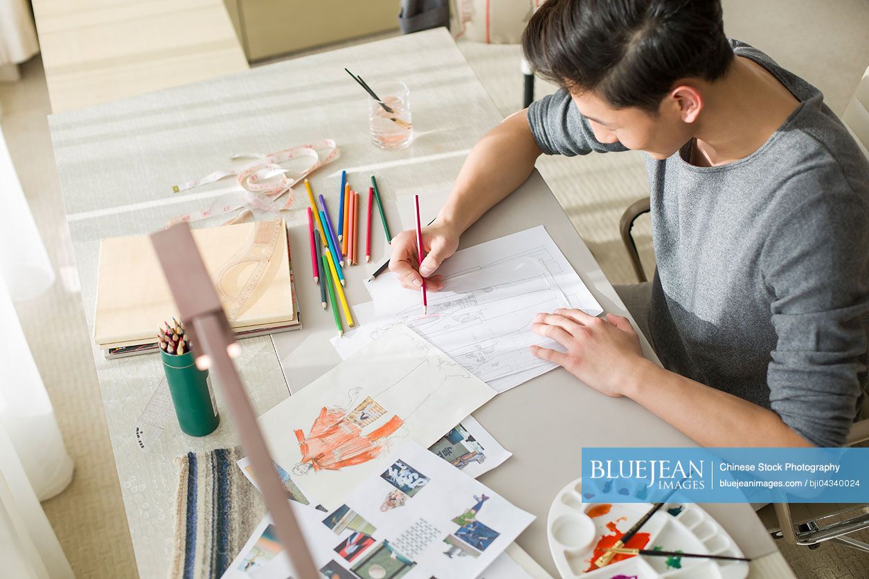 Chinese fashion designer drawing sketch-High-res stock photo for download