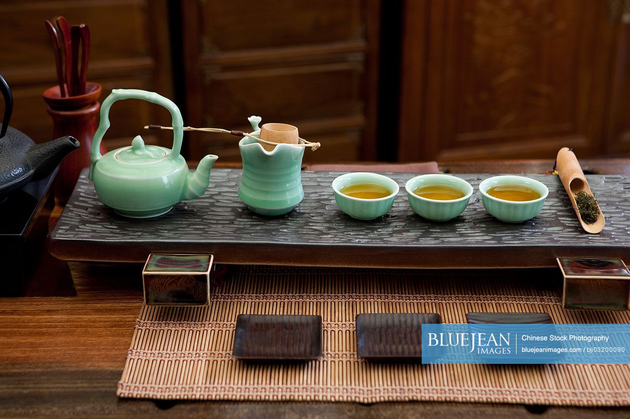Traditional Chinese tea set in a tea room-High-res stock photo for download