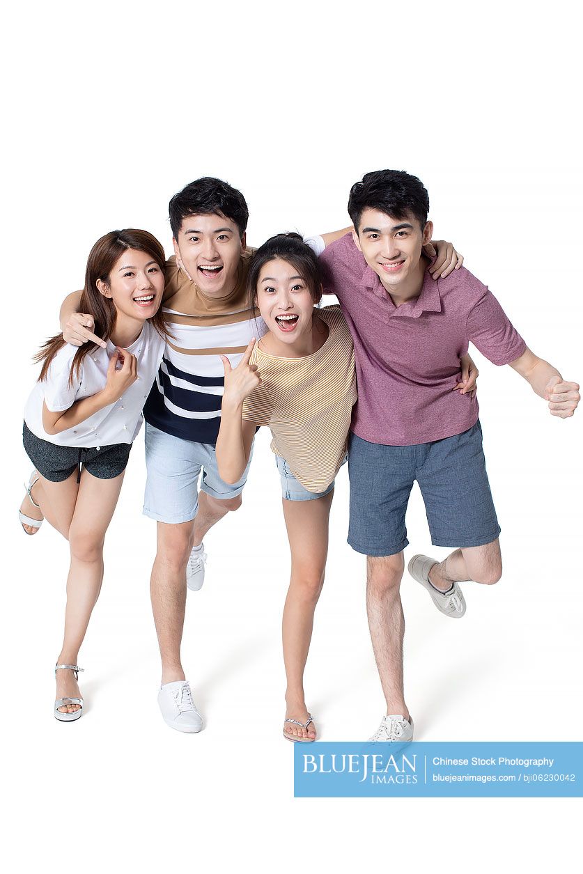 Cheerful young Chinese friends getting together-High-res stock photo ...