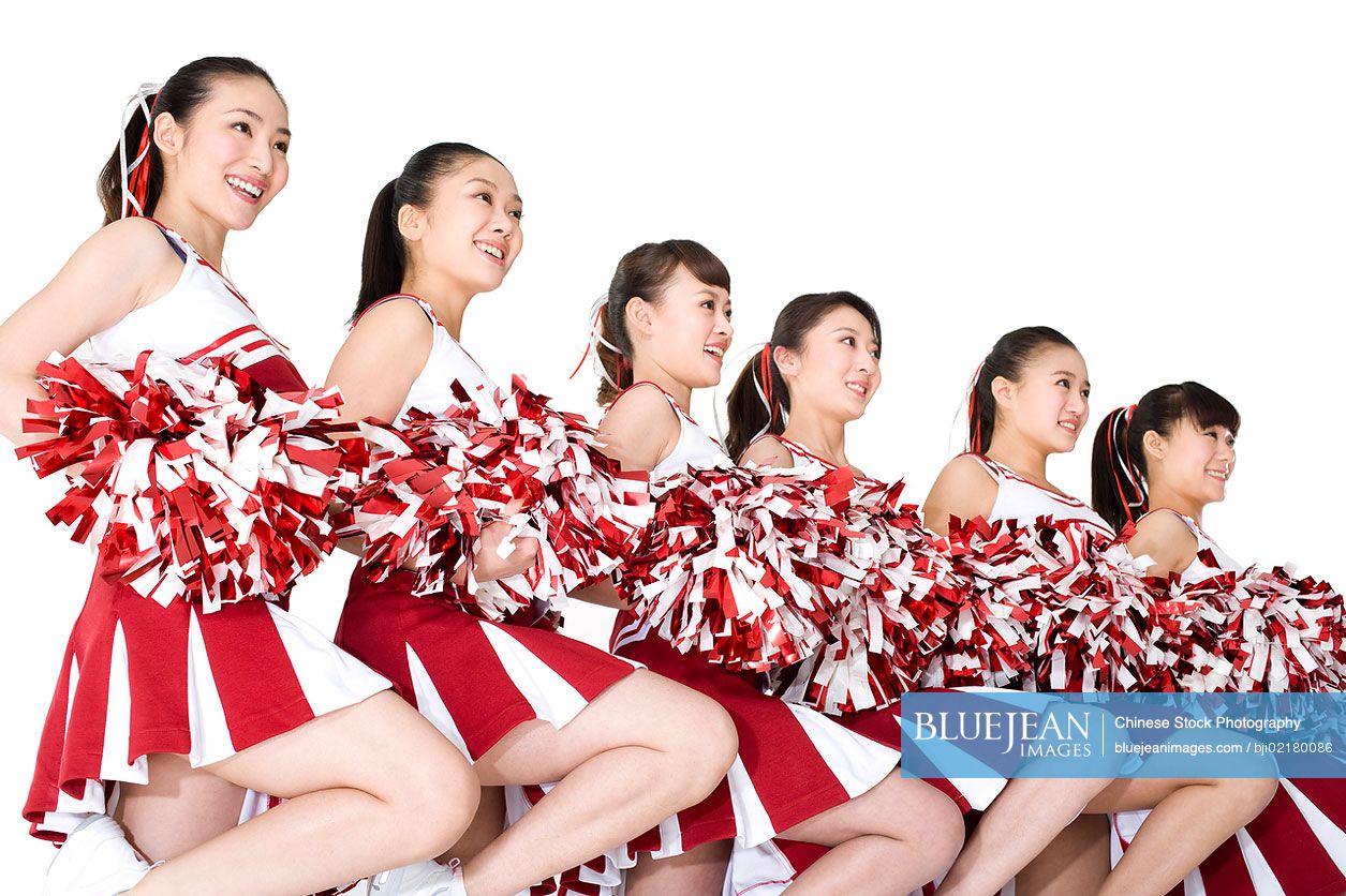 Chinese cheerleaders performing a routine-High-res stock photo for download