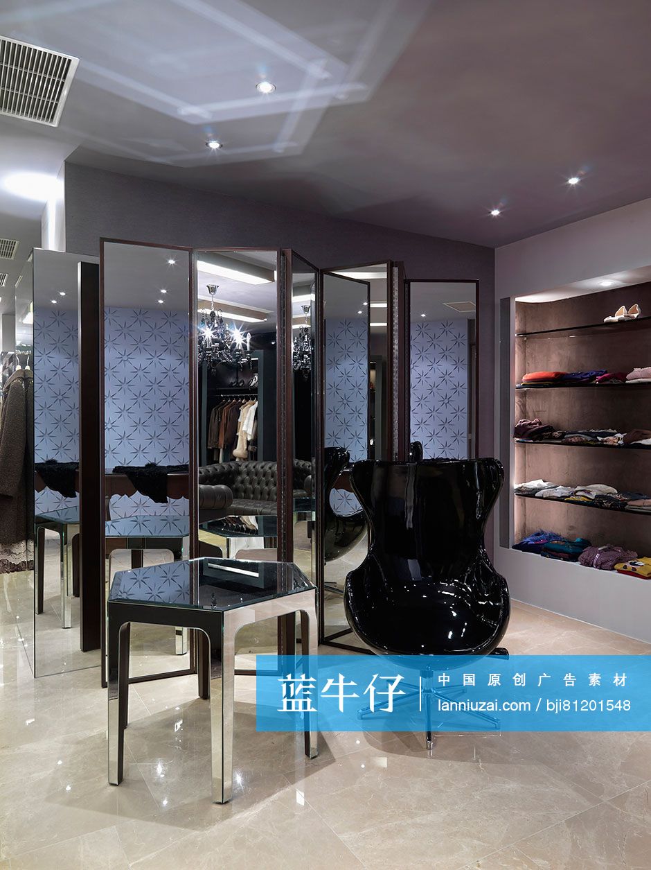 Seating area in clothing store-蓝牛仔影像-中国原创广告影像素材