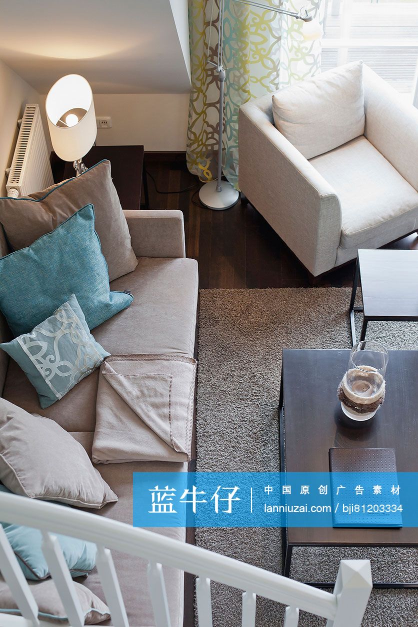 High angle view of contemporary living room-蓝牛仔影像-中国原创广告影像素材