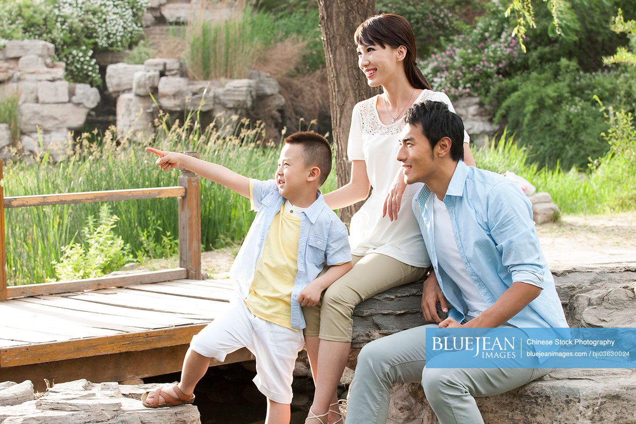 Happy family looking at view in a park-High-res stock photo for download