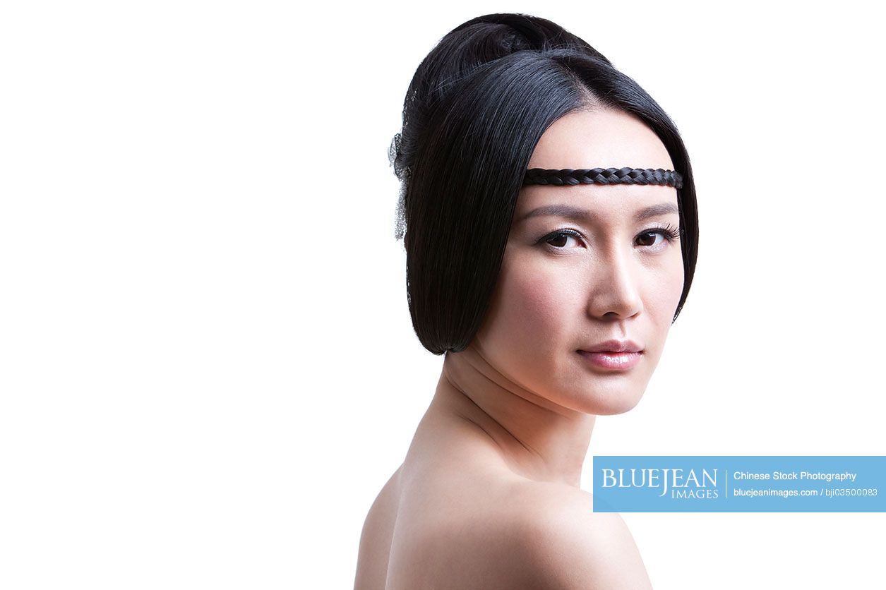 Head shot of beautiful Chinese woman with ancient hairstyle-High-res ...