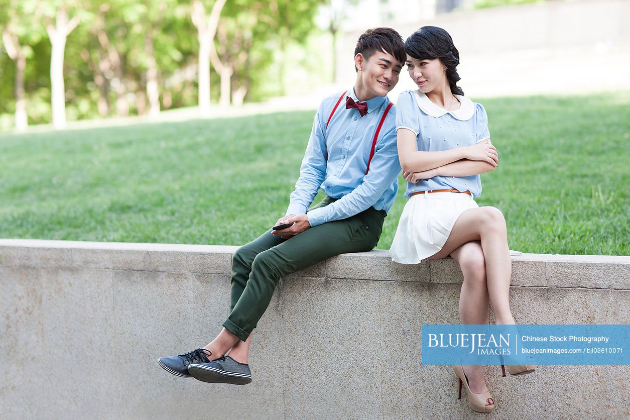 Sweet young Chinese couple dating-High-res stock photo for download