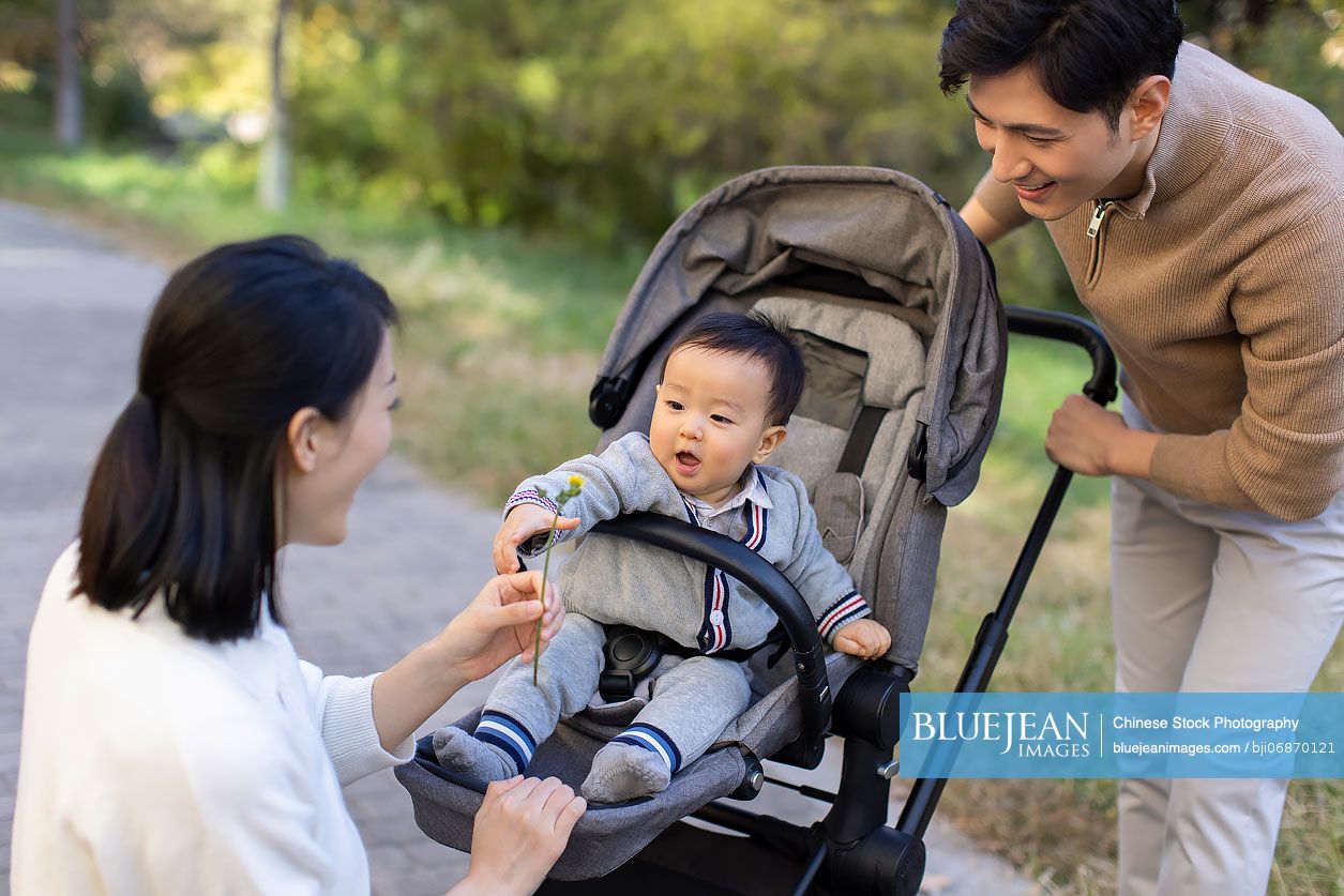Young Chinese parents playing with baby in park-High-res stock photo ...